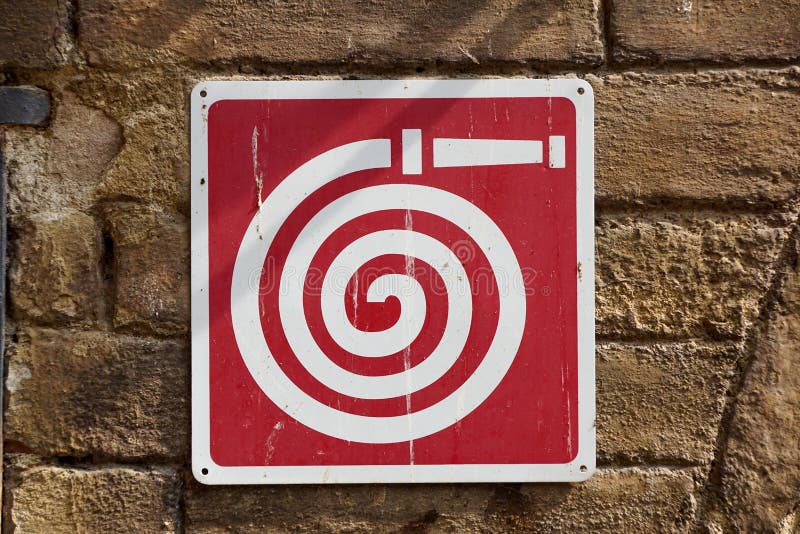 Fire Hose Wall Sigh Flat Material Design on the Brick Wall Stock Photo ...