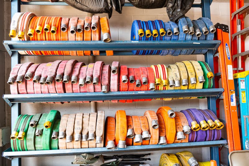 Fire Hoses in Rolls are Stacked on Racks at a Fire Station Editorial ...