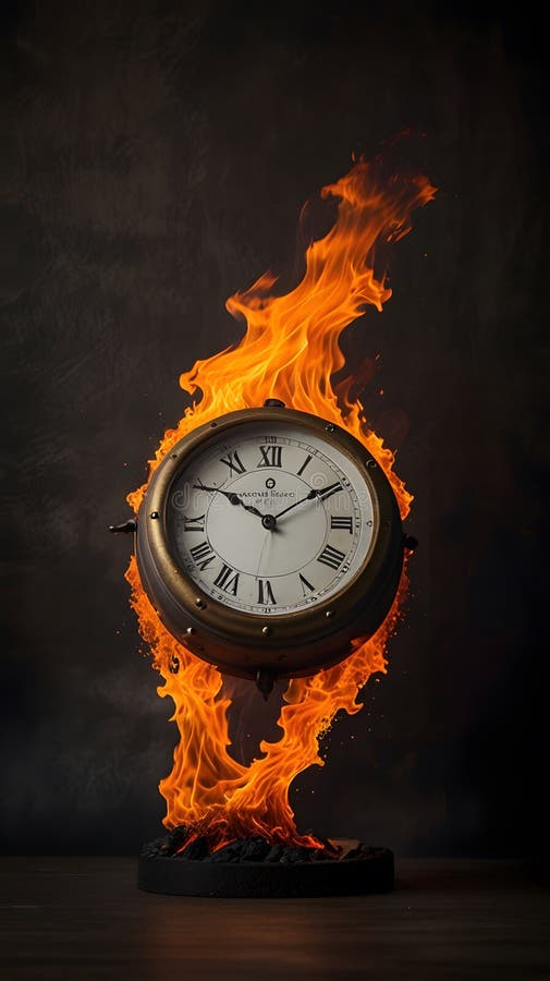 Fire Hot Round Burning Clock Burn Flames with Corners Stock ...