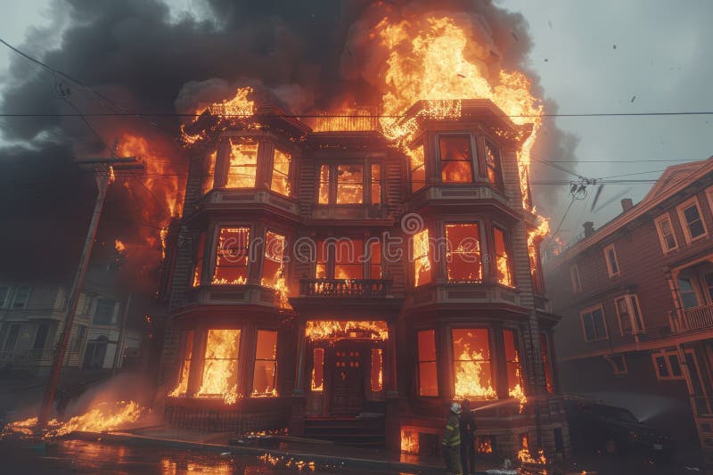 Fire in the House. the Burning House is Being Extinguished by ...