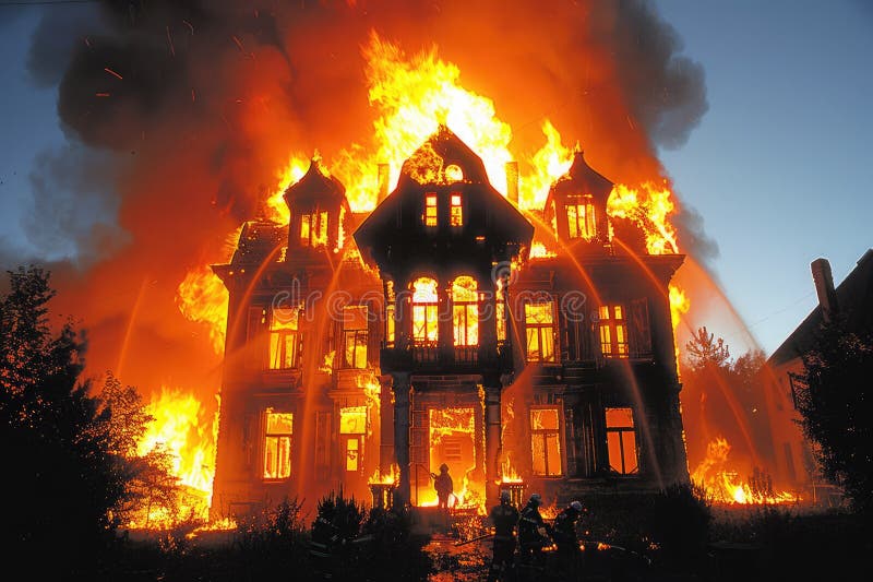 Fire in the House. the Burning House is Being Extinguished by ...