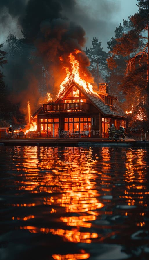 Fire in the House. the Burning House is Being Extinguished by ...