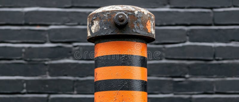 A Fire Hydrant with a Black and Orange Striped Top. Stock Image - Image ...