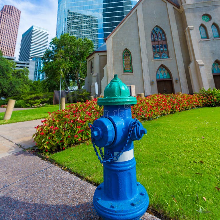 Fire Hydrant Blue in Houston Clay St Downtown Stock Image - Image of ...