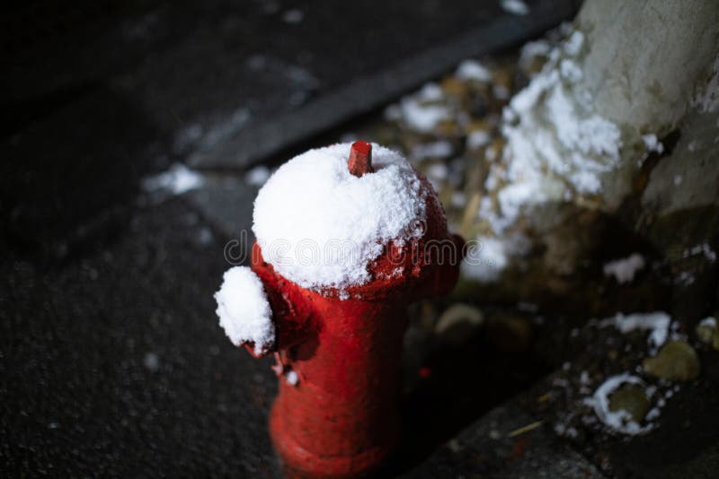 Fire Hydrant in Dark Snow Night Stock Image - Image of snow, winter ...