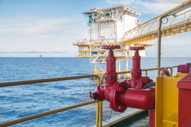 Valve and Pipe Line in Oil and Gas Platform Offshore in Gulf of Stock ...
