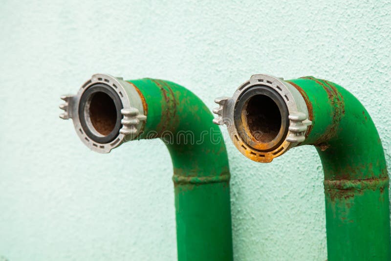 Fire Hydrant Green, Close-up Hose Connection Stock Photo - Image of ...