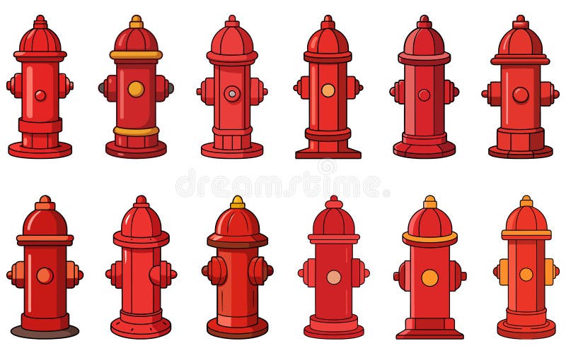 Fire Hydrant Icon. Set of Red Fire Hydrant Icons Isolated on White ...