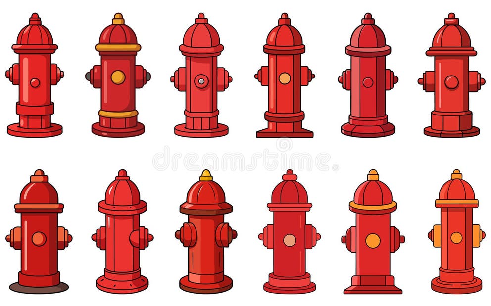 Fire Hydrant Icon. Set of Red Fire Hydrant Icons Isolated on White ...