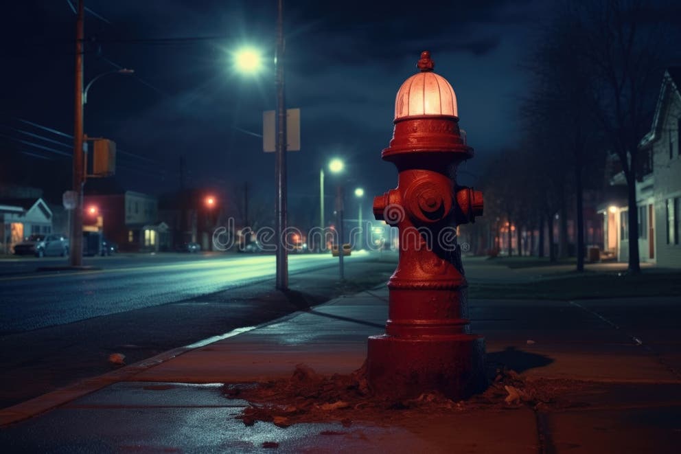 Fire Hydrant at Night with Dramatic Lighting Stock Illustration ...