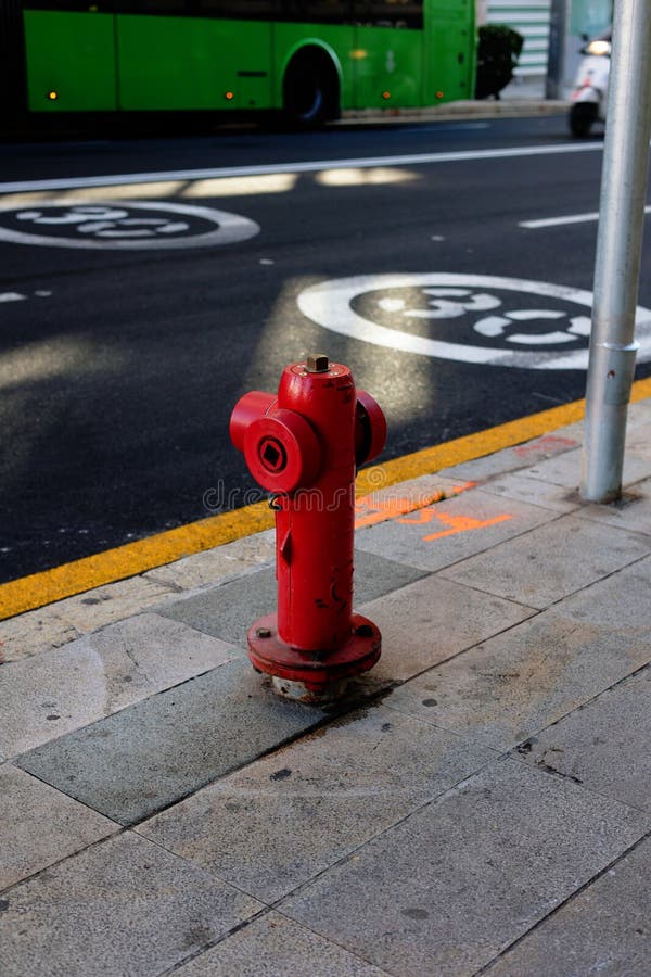Fire Hydrant Red on Street America Stock Image - Image of road ...