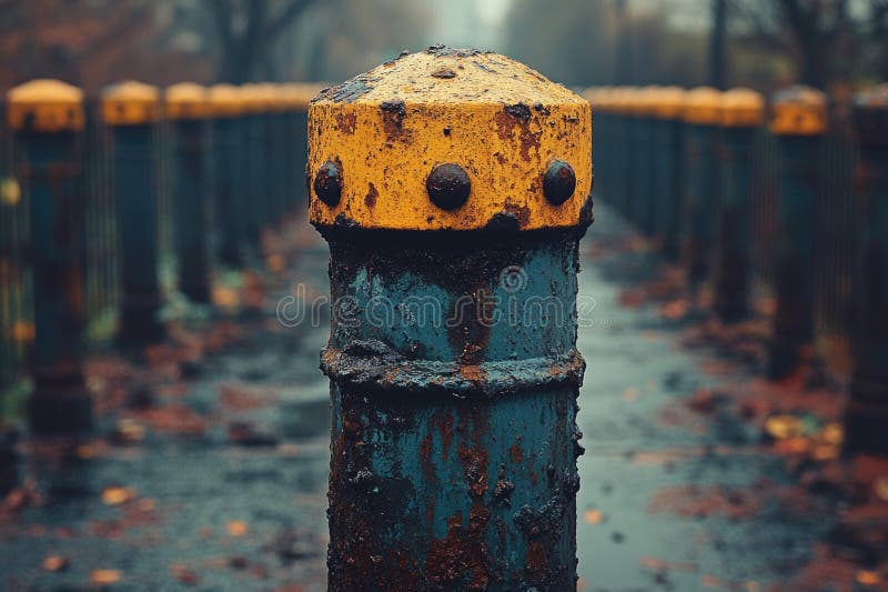 Fire Hydrant on Sidewalk, Yellow and Blue Colors Stock Photo - Image of ...