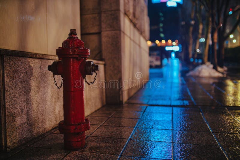 Fire Hydrant on a Street in Seoul at Night, South Korea Stock Photo ...