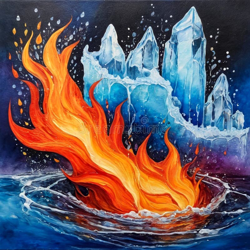 Fire and Ice Abstract Painting Stock Illustration - Illustration of ...