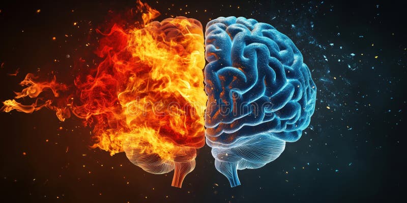 Fire and Ice Brain Concept Representing Duality of Emotions and ...