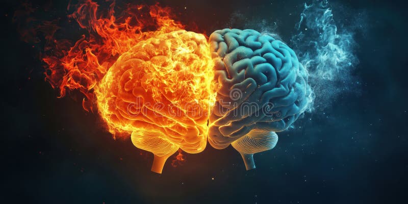 Fire and Ice Brain Concept Representing Duality of Human Emotions and ...