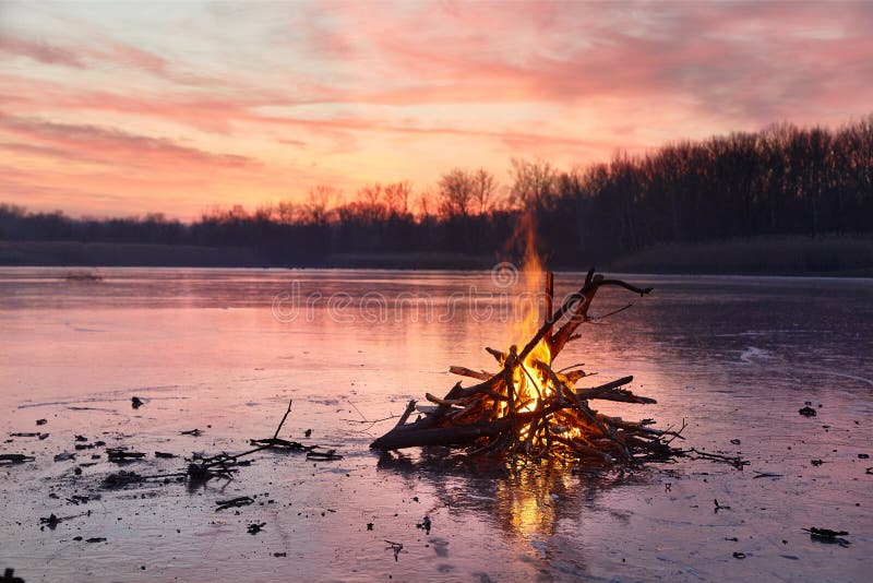 Fire and Ice stock photo. Image of landscape, bonfire - 105820140