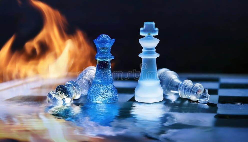 Fire and Ice Chess Set Showcasing Translucent Pieces on a Contrasting ...