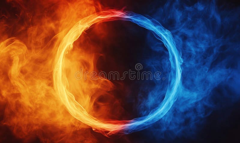 Fire and Ice Circle, Vibrant Flames and Smoke, Contrasting Colors ...