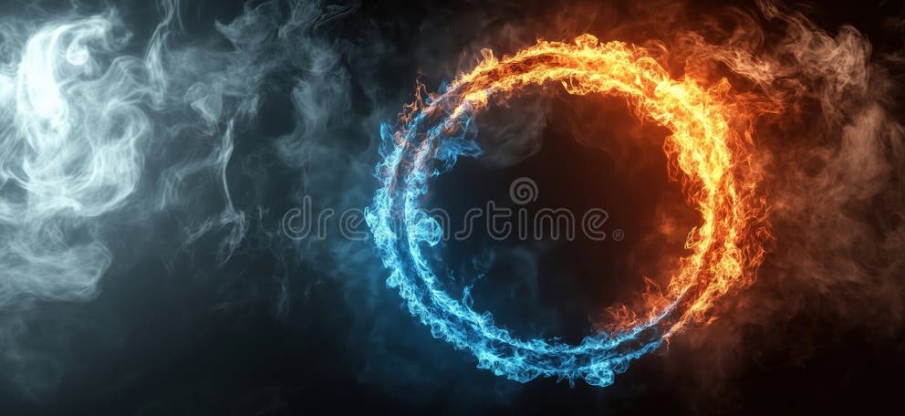 Fire and Ice Circular Design with Vibrant Flames and Smoke Effects ...