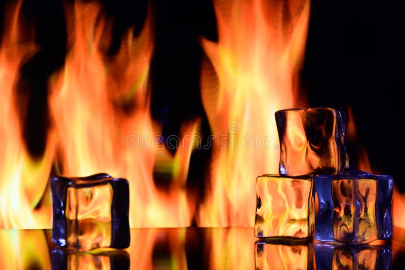 Fire and Ice, Cold and Flame on a Black Background 3 Stock Image ...