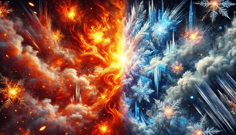 Fire and Ice Colliding in a Cosmic Dance, Creating Abstract Shapes ...