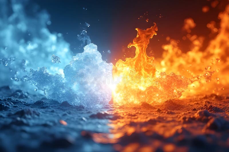 Fire and Ice Colliding Creating a Glowing Contrast of Hot and Cold ...