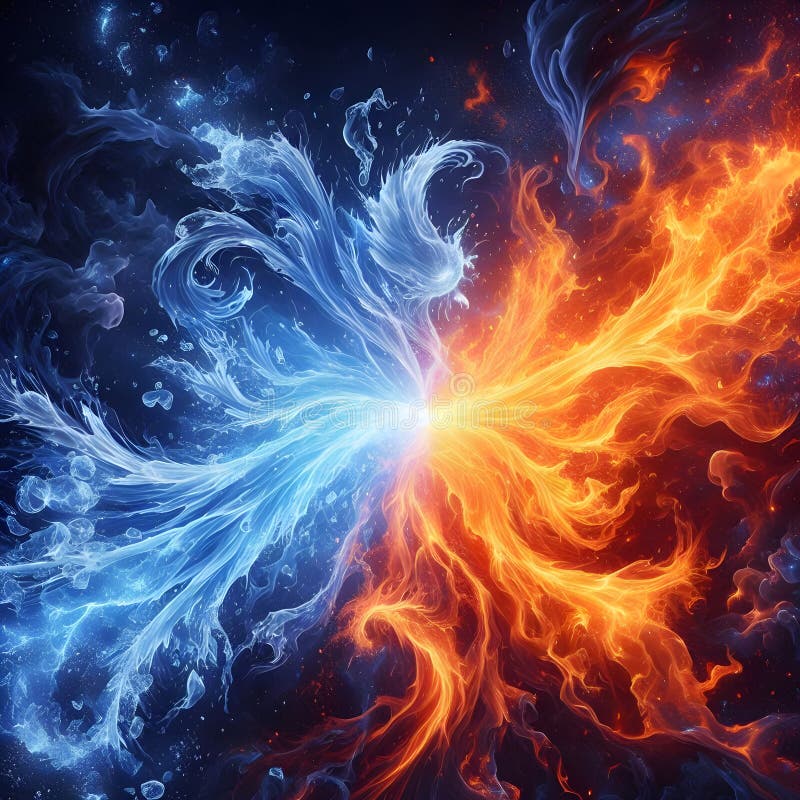 Fire and Ice Colliding, Creating a Stunning Visual Effect Stock ...