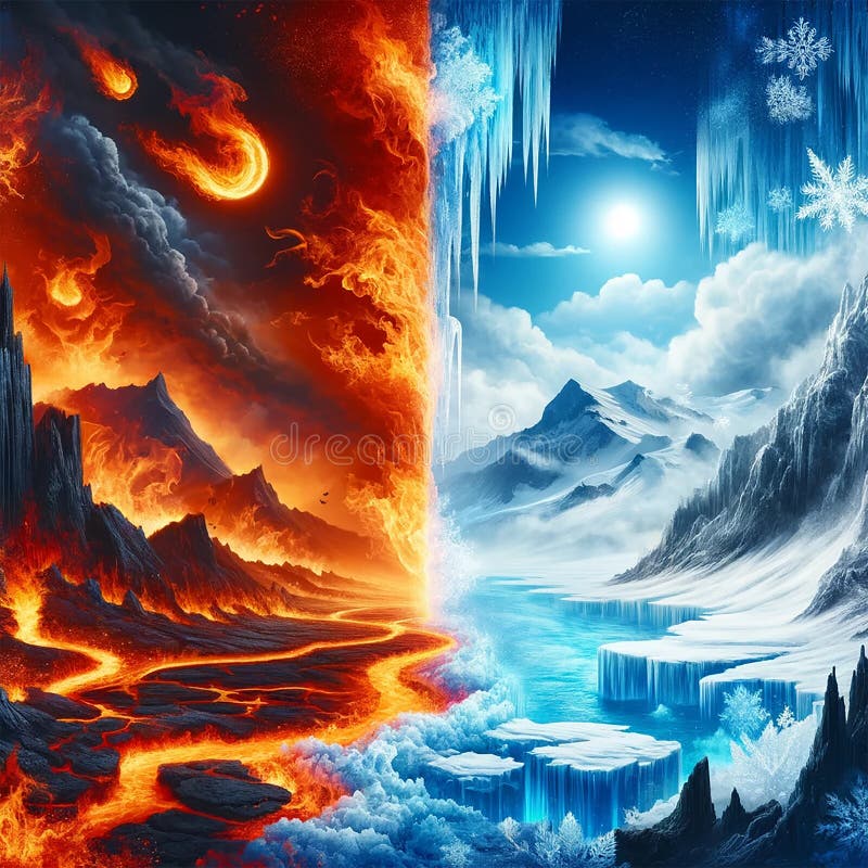 Fire and Ice Concept Design Stock Illustration - Illustration of cool ...