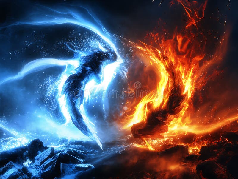 Fire and Ice Concept Design with Spark Stock Illustration ...