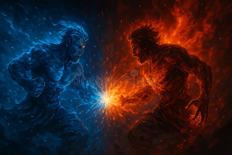 Fire and Ice Concept Design with Spark Stock Illustration ...
