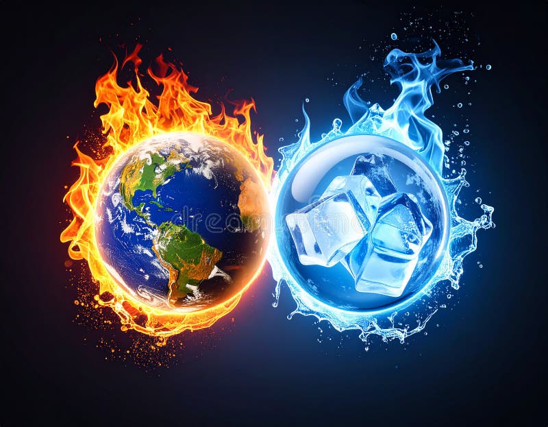 Fire & Ice Design. Fire and Ice Design on Black Stock Illustration ...