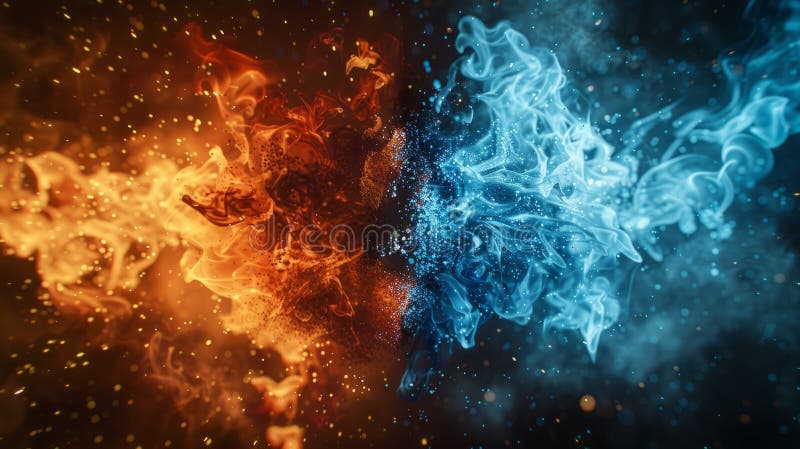 Fire and Ice Element Clash with Vibrant Colors Swirling in Contrasting ...