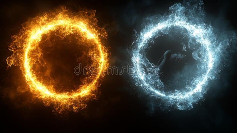 Fire and Ice Elemental Rings Generative AI Stock Illustration ...