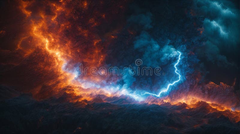 Fire and Ice Fractal Lightning, Plasma Power Background Stock ...