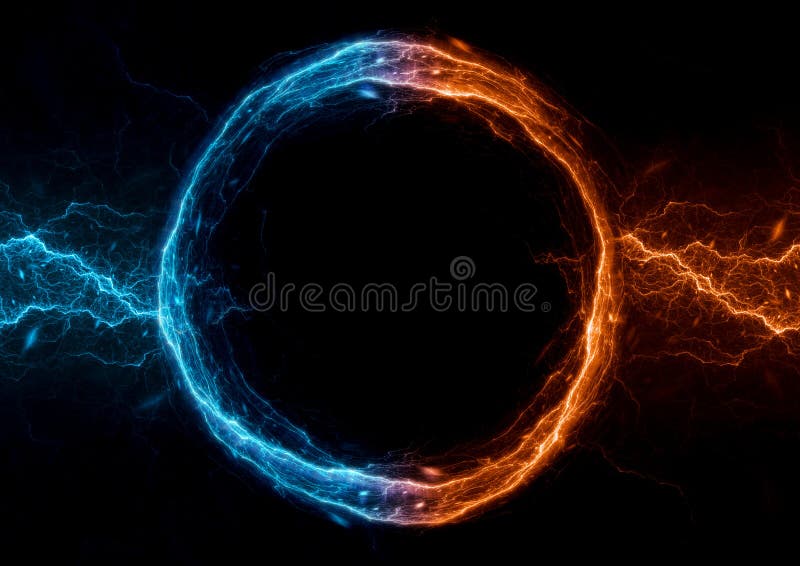 Fire and Ice Lightning Circle Stock Illustration - Illustration of ...