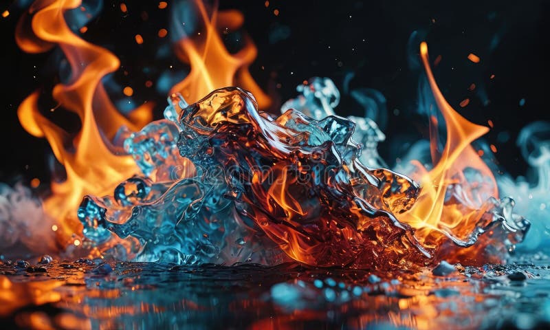 A Fire and Ice Sculpture is on Display, with the Ice Sculpture Being ...