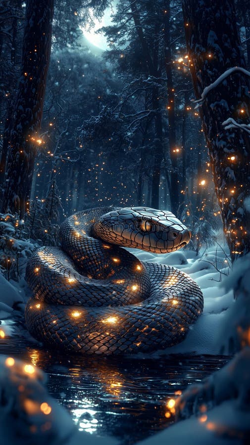 Fire and Ice: a Snake in Winter Forest Stock Image - Image of frost ...
