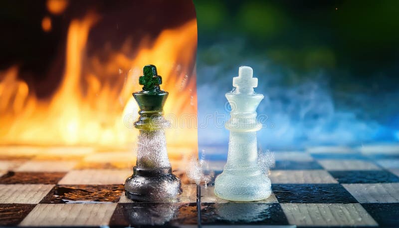 Fire and Ice Chess Pieces Stand on Opposite Sides of a Chessboard ...