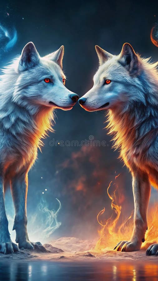Fire and Ice Wolves Two Wolves One Made of Fire and Ice. Generative AI ...