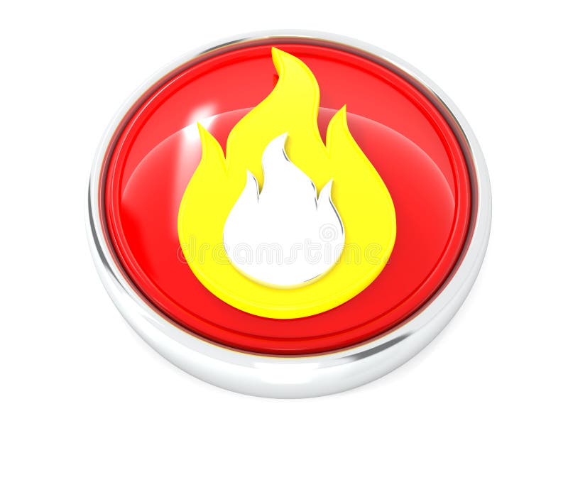 Fire Icon on Glossy Red Round Button Stock Illustration - Illustration ...
