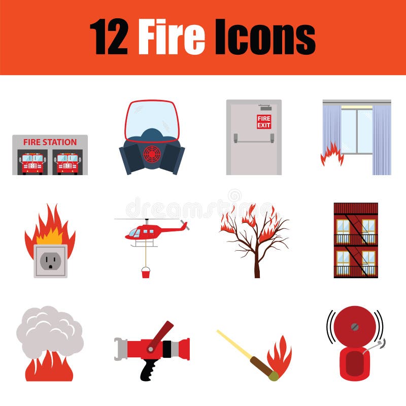 Fire icon set stock vector. Illustration of danger, collection - 123293211