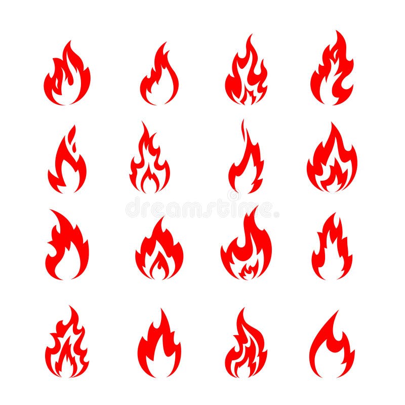 Fire Icon Set, Red Color. Symbol or Emblem Fire Silhouette Stock Vector ...