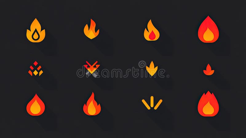 Fire Icons Flat Design Set. (1 Stock Illustration - Illustration of ...