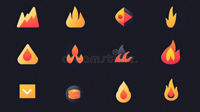 Fire Icons Gradient with Design Elements Stock Illustration ...