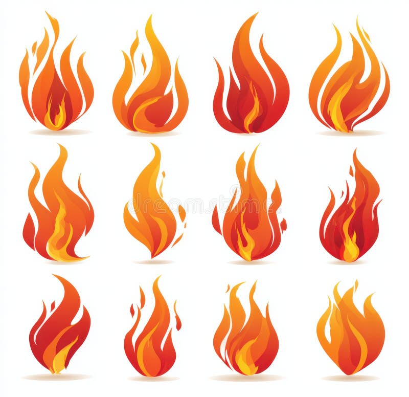 Fire Icons with Long Shadows on a White Background Stock Image - Image of icon, flame: 397630147