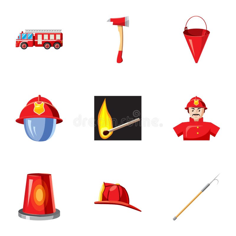 Fire Icons Set, Cartoon Style Stock Illustration - Illustration of ...