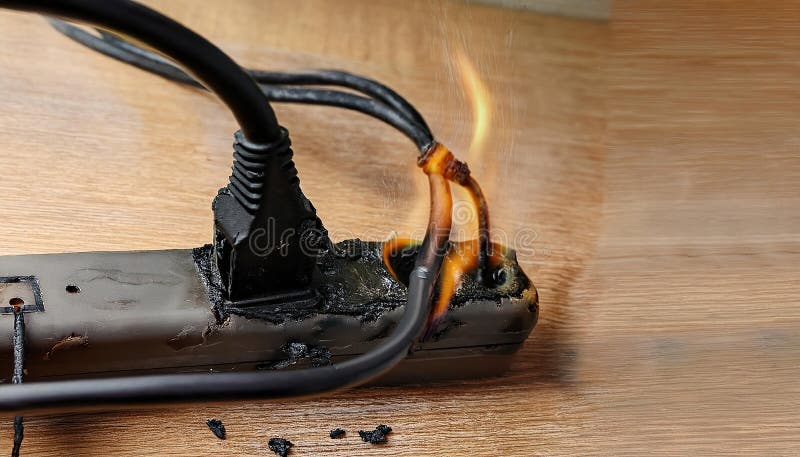 Electrical Surge Protector with Extension Cord Catching Fire Hazard ...