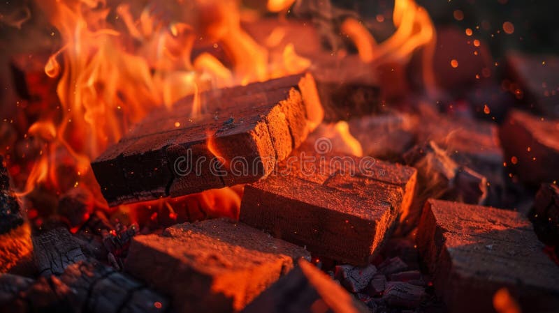 Fire ignites wood and coal stock photo. Image of embers - 314242324