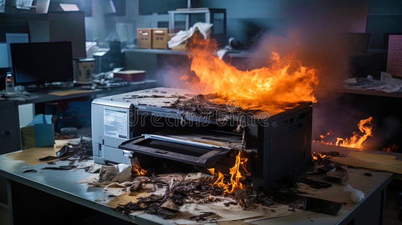 A Fire Incident with a Printer Due To Overheating Stock Illustration ...